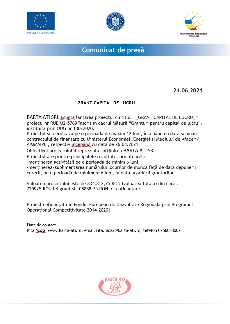 GRANT CAPITAL DE LUCRU - Barta Ati